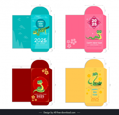 Lucky money envelope templates collection cute snakes decor vectors ...